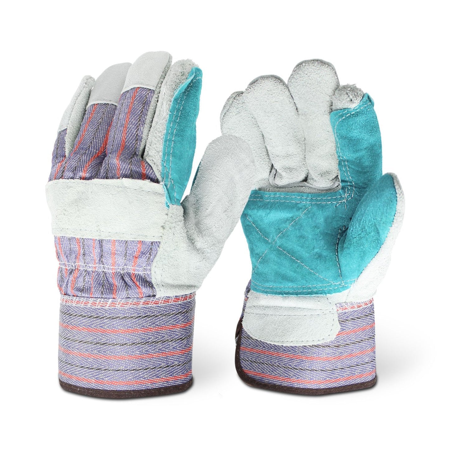 12 Pair - Double Leather Palm Safety Cuff Work Gloves | 123SafetyGear
